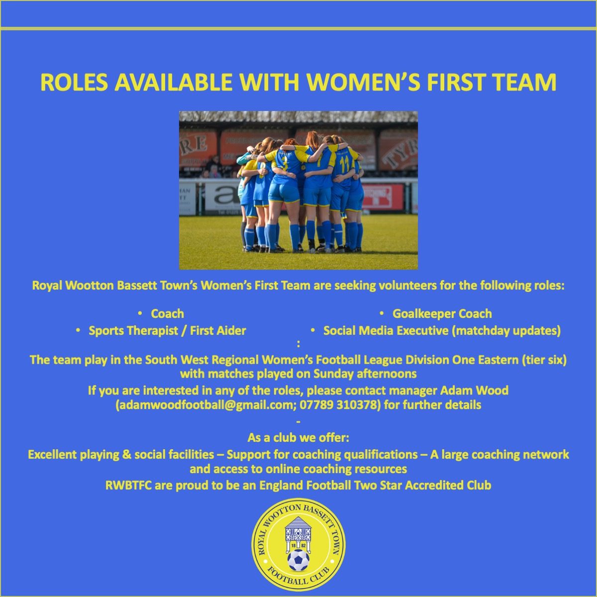 RWBTFC - News - Roles available with Women's First Team