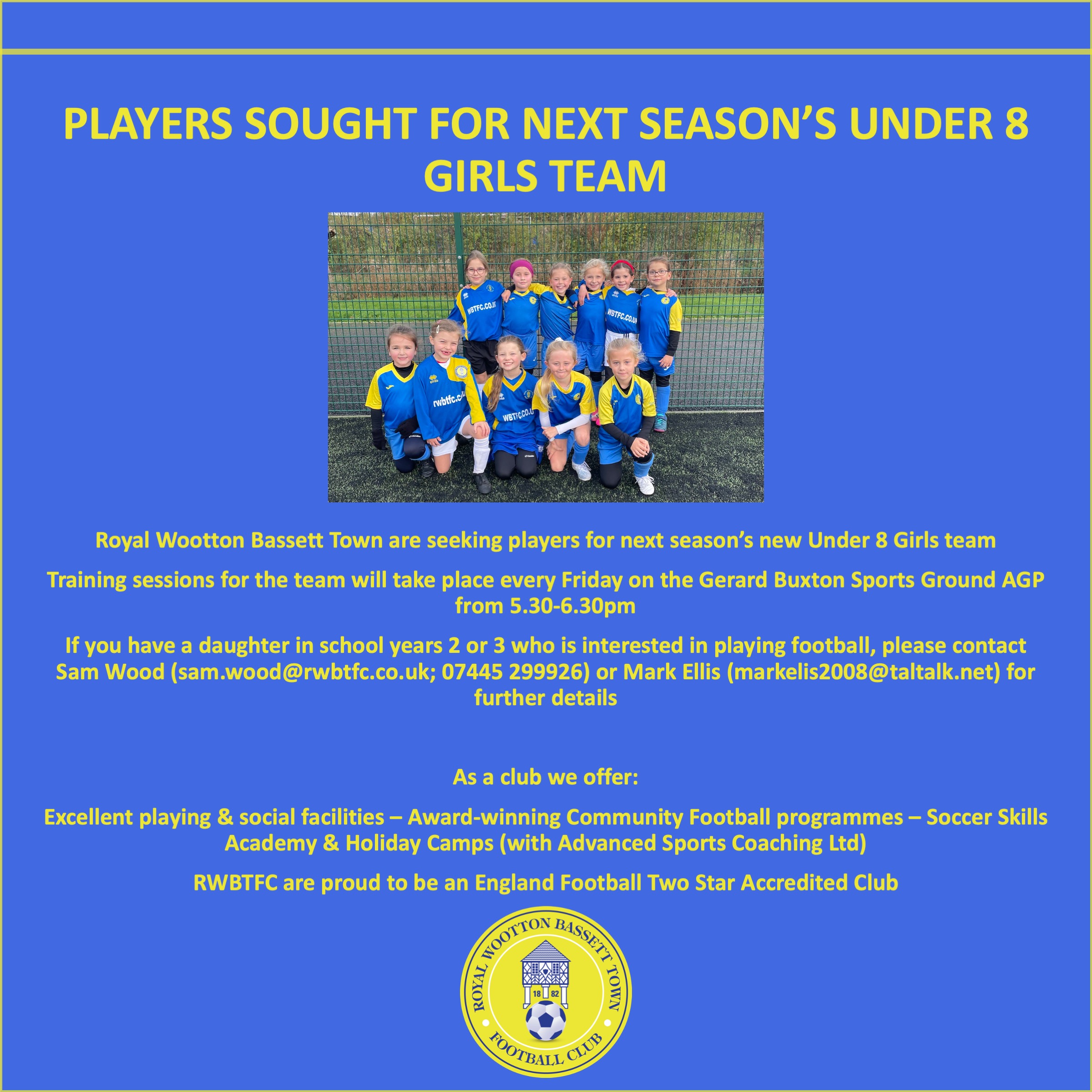 RWBTFC - News - Players sought for next season's Under 8 Girls team