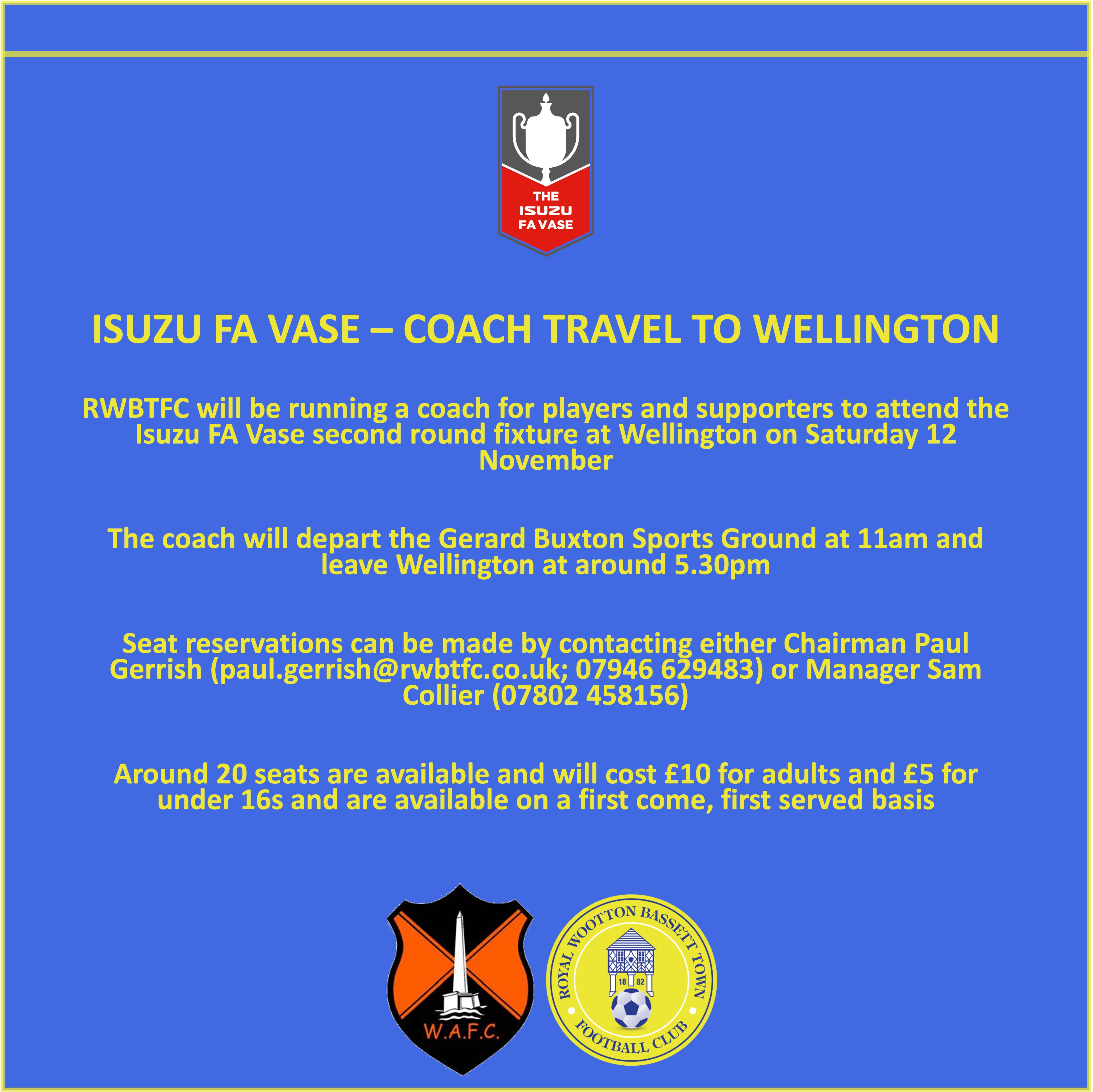 RWBTFC - News - Coach travel available to Wellington tomorrow